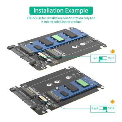 China Dual M.2 B Key/B&M Key SSD to 2.5" SATA III Card With Selection Switch Plastic Enclosure for sale