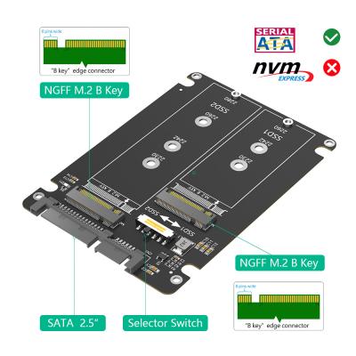 China Dual M.2 B Key/B&M Key SSD to 2.5" SATA III Card With Selection Switch Plastic Enclosure for sale
