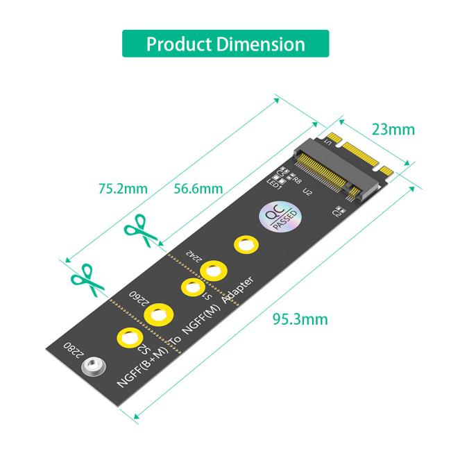 Adapter with 2280 size SSD installed