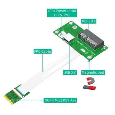 China 480Mb/S Computer Adapter Key A/E To PCIe X4 USB Riser Card M 2 Ngff Ssd Adapter for sale