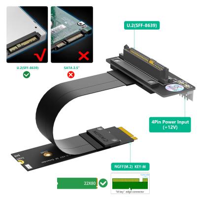 China 90 Degree U.2 SFF-8639 U2 Connector To NGFF M.2 Key-M Interface Converter Card Extension Cable With SATA15PIN Power Cord for sale