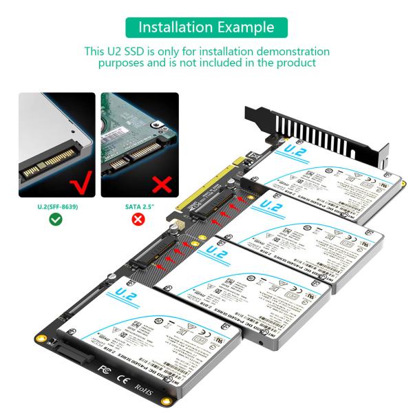 Quality U.2 to PCI-e Riser Adapter PCIe4.0 X16 to 2.5" U.2 (SFF-8639) SSD Expansion Card for sale