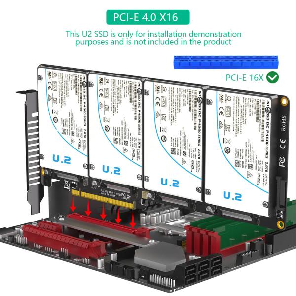 Quality U.2 to PCI-e Riser Adapter PCIe4.0 X16 to 2.5" U.2 (SFF-8639) SSD Expansion Card for sale