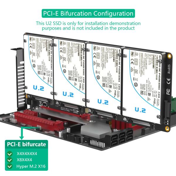 Quality U.2 to PCI-e Riser Adapter PCIe4.0 X16 to 2.5" U.2 (SFF-8639) SSD Expansion Card for sale