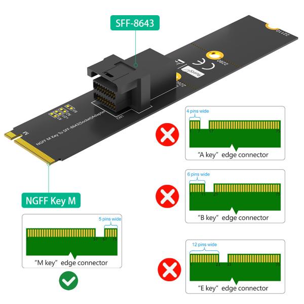 Quality NVMe M.2 SFF 8643 Adapter Mini Module SAS HD SSD SFF 8643 Adapter Connector for sale