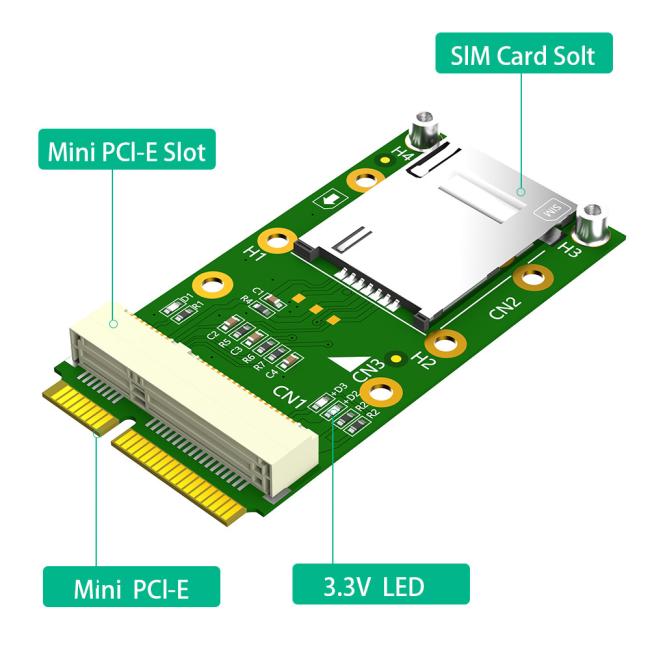 Full Size USB Mini PCI-E Sim Card Adapter close-up