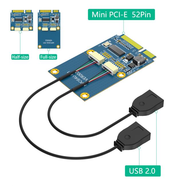 Mini PCI-E to Dual USB Adapter installed view