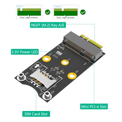 China Mini PCI-E to M.2(NGFF ) key A/E Adapter With SIM card Slot for WiFi/WWAN/LTE Module for sale
