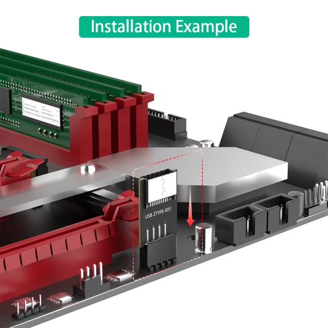 USB 2.0 to Type-E adapter installation example