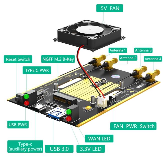 Dual SIM Card Slot NGFF M.2 to USB 3.0 Adapter side view