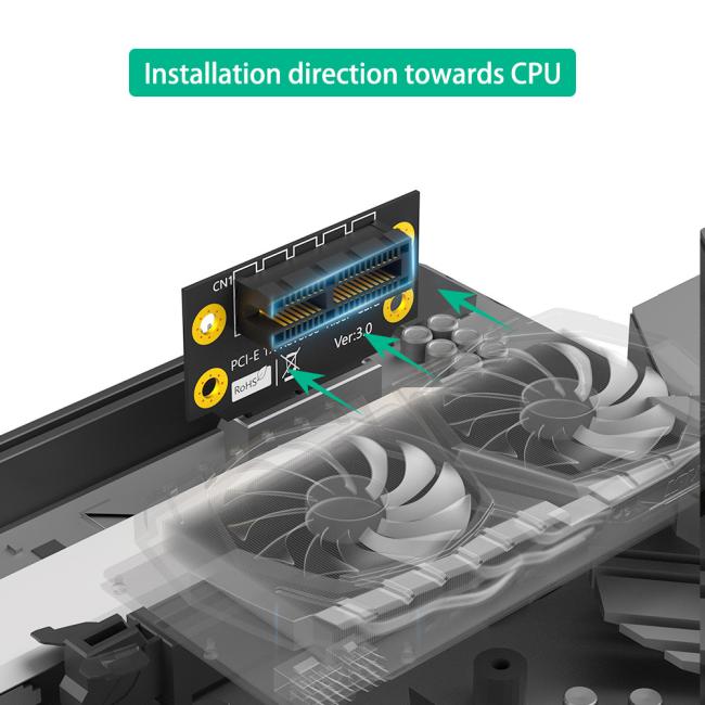Reverse 90 Degree PCI-E Adapter with device connected