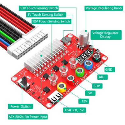 China ATX Power Supply Breakout Board and Acrylic Case Kit with ADJ Adjustable Voltage Knob for sale