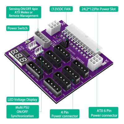 China Computer Power 24Pin  Supply Breakout Adapter 8X Server Power Supply Breakout Board for sale