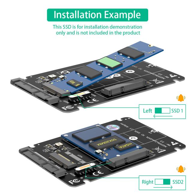 2-in-1 M.2 NGFF and mSATA to SATA3 adapter side view