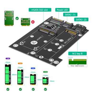 China MSATA to Dual SATA3 Converter Adapter Card for Upgrade Version 2 in 1 M.2 NGFF SSD for sale