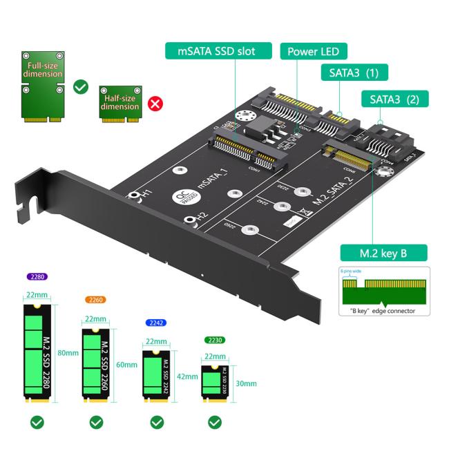 MSATA/M.2 to SATA3 adapter with components