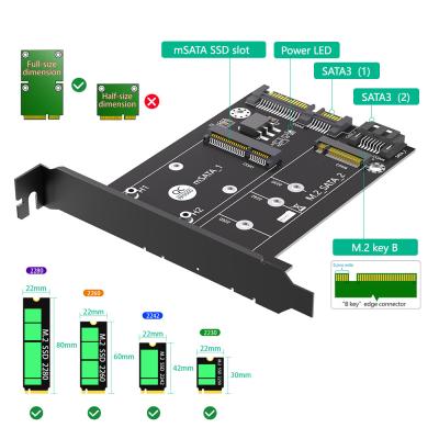 China 2 In 1 MSATA / M.2 NGFF SSD To Dual SATA3 Converter Adapter Card With Full Height Profile Bracket for sale