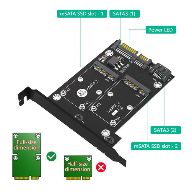 Dual mSATA to SATA3 adapter with components