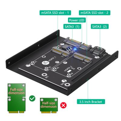 China Upgrade Version Dual MSATA SSD To Dual SATA3 Converter Adapter Card With 3.5 Inch HDD Bracket for sale