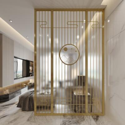 China Interior Electroplating Laser Cut Standing Decor Office Room Divider Stainless Steel Screen Partition for sale