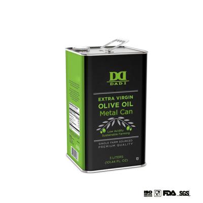 China DADI Food Oil Can 3L Rectangular Tinplate Olive Oil Container with Handle Imported Spout Lid for sale
