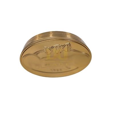 China DADI Aluminum Oval Candy Tin Box Lollipop Golden 3D Capsule Medicine Custom Tin Packaging for sale