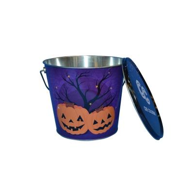 China Decorative Tinplate Metal Bucket Popcorn Packaging Container with Handle for sale
