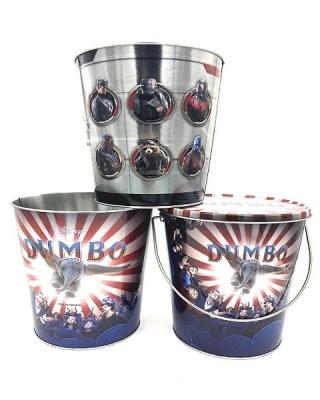 China DADI Customized Popcorn Tin Bucket Embossed Logo Design Movie Tinplate Metal Popcorn Bucket for sale