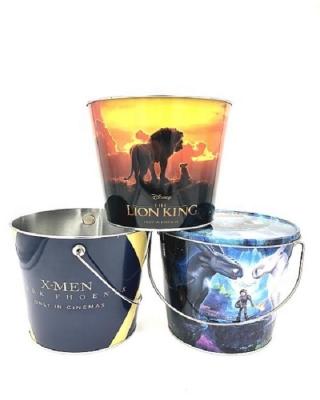 China DADI Custom Printing Tinplate Metal Popcorn Bucket Tin With Lid and Handle for sale