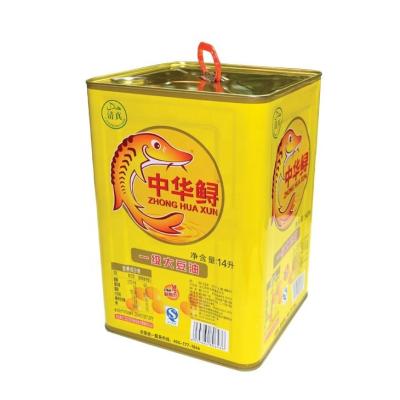 China DADI 14L Square Food Oil Can CMYK PMS UV Printed Mustard Oil Tin Container with Handle for sale