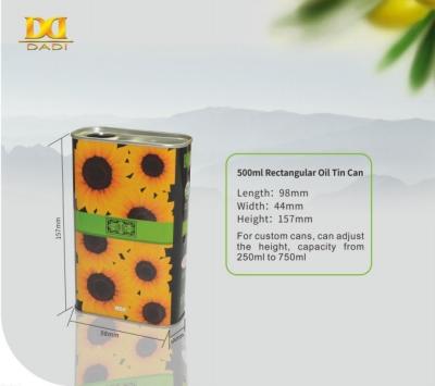 China DADI Avocado Peanut Sunflower Food Oil Can 500ml Rectangular Round Oil Tin Can with Gold Inner Coating and Customize Capacity for sale