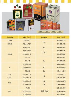 China DADI 125ml-25L Food Oil Can Square Rectangular 5 Litre Oil Tin Empty for sale