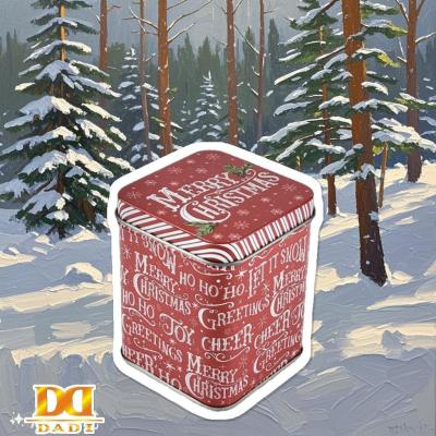 China Christmas Holiday Square Red Food Grade Tin Box with Full-Surface Custom Print and Recyclable Construction for Cookie Biscuit Chocolate Gift Packaging for sale