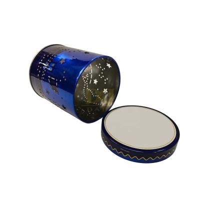 China Tinplate Canister Ventilated Round Storage Jar Geometric Patterns Rustproof Decorative Tin for Candies Tea Multi-Purpose Display for sale
