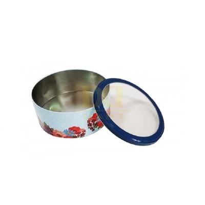 China Flat Round Cookie Tin Box Transparent Lid Storage Fingerprint-Proof Coating Stackable Design for Coffee Bean Spices Biscuit Tea for sale