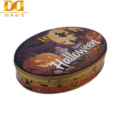 China Premium Oval Shape Tin Box for Halloween Gift Food Packaging Custom Printed Cookies Biscuits Candies Tin for sale