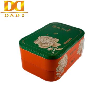 China Custom Double Layer Mooncake Tin Box Special Design Metal Gift Rectangular Box for Cookies Cakes Snacks Biscuits for sale