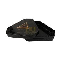 China Custom Triangle Shape Tins Matte Glossy Finish Black Embossed Diamond-shaped 3D Surface Patterns Stackable Tinplate Tin Box for sale