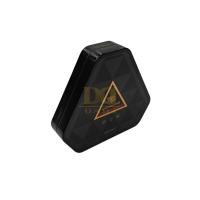 China Custom Triangle Shape Tins Matte Glossy Finish Black Embossed Diamond-shaped 3D Surface Patterns Stackable Tinplate Tin Box for sale