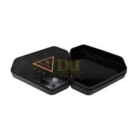 China Custom Triangle Shape Tins Matte Glossy Finish Black Embossed Diamond-shaped 3D Surface Patterns Stackable Tinplate Tin Box for sale