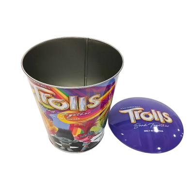 China Factory Direct Sale Reusable Popcorn Cup Metal Bucket Surface Customized Theme Festival Movie Cartoon Souvenir Tin Packing for sale