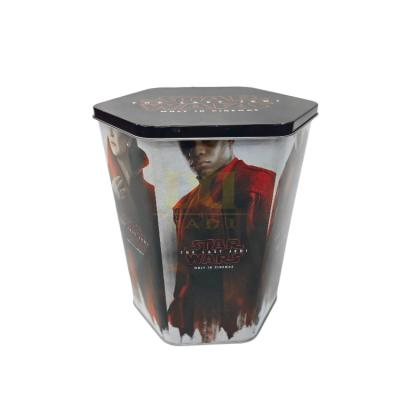 China Tinplate Metal Popcorn Bucket Reusable Snack Serving Container for sale