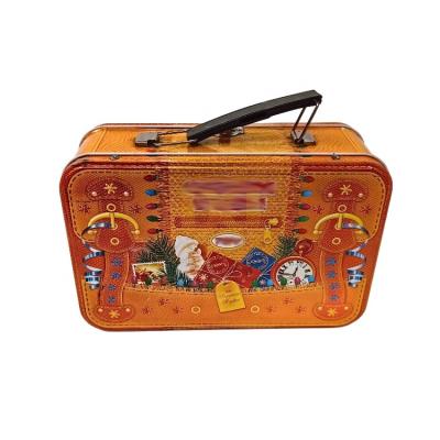 China Cartoon Funny Tinplate Metal Retro Lunch Cookie Cans Packing Decorative Gift Tin Box Package with Handle & Mechanical Lock for sale