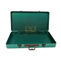 China Senior Matte Solid Color Luxury Recyclable Double Locking Clippers Retro Pattern Handle Rectangle Tin Box Storage Container for sale