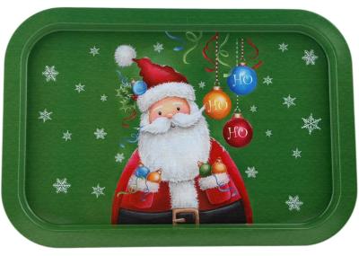 China Christmas Metal Serving Tray, Festive Decorative Tray, Grass Green, Tinplate Tray, Ideal For Parties, Dinners, And Holiday Gatherings for sale