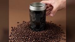 Black Embossing Cylindrical Metal Coffee Tin Can with Lid Outside and Inside - Premium Storage