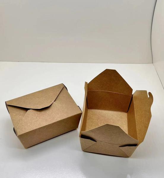 Quality Disposable Kraft Paper Folding Lunch Box Food Container Biodegradable Take Away for sale