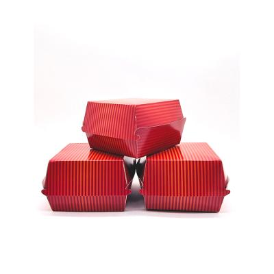 China Custom Disposable Food Grade Cardboard Kraft Paper Hamburger Box Packaging Paper Burger Box for sale