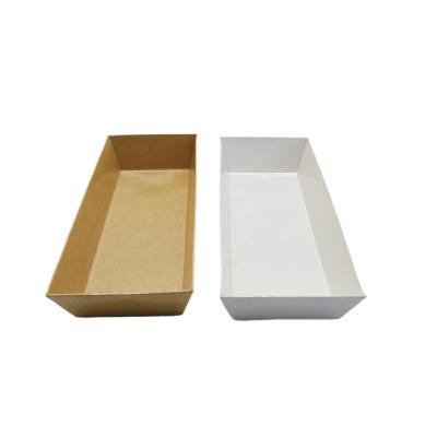 China Takeaway Food Grade Rectangular Kraft Paper Container Tray Transparent Plastic Lid Square Box for sale
