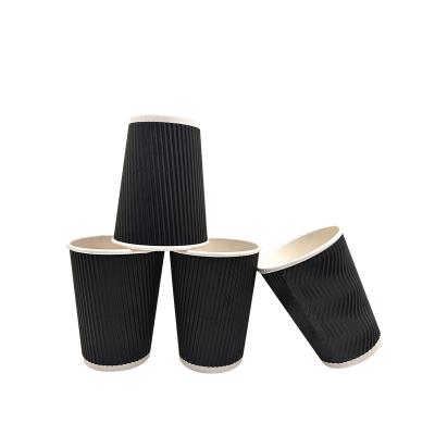 China Factory Supply Great Quality Disposable Paper Drink Cup Black Ripple Wall Custom Printed Hot Coffee Cup for sale